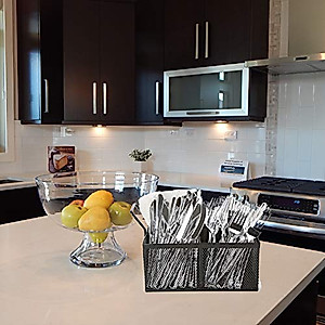 Mind Reader 4-Section Metal Mesh Storage Caddy, Kitchen Utensil Holder, Flatware and Silverware Organizer, Napkin Holder, Black