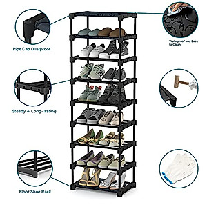 VIZUN 9 Tier Shoe Rack for Entryway, 4 Thickened Steel Pipes per Layer, Vertical Shoe Organizer Storage Free Standing, Sturdy Multi Function Metal Shoe Shelf Black