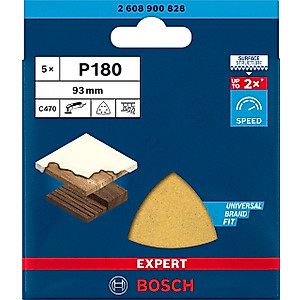 Bosch Professional 5X Expert C470 Sandpaper (for Hardwood, Paint on wood, 93x93 mm, Grit 180, Accessories Delta Sander)