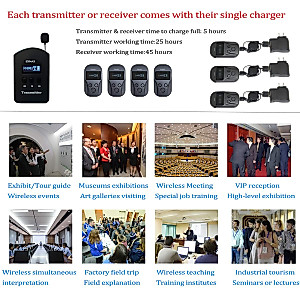 EXMAX EXD-101 2.4GHz Wireless Audio Tour Guide System for Industry Visit, Civic Meeting, Corporate/Government Visitant Reception, Student Training - 2 Transmitters 15 Receivers & Silver Storage Case