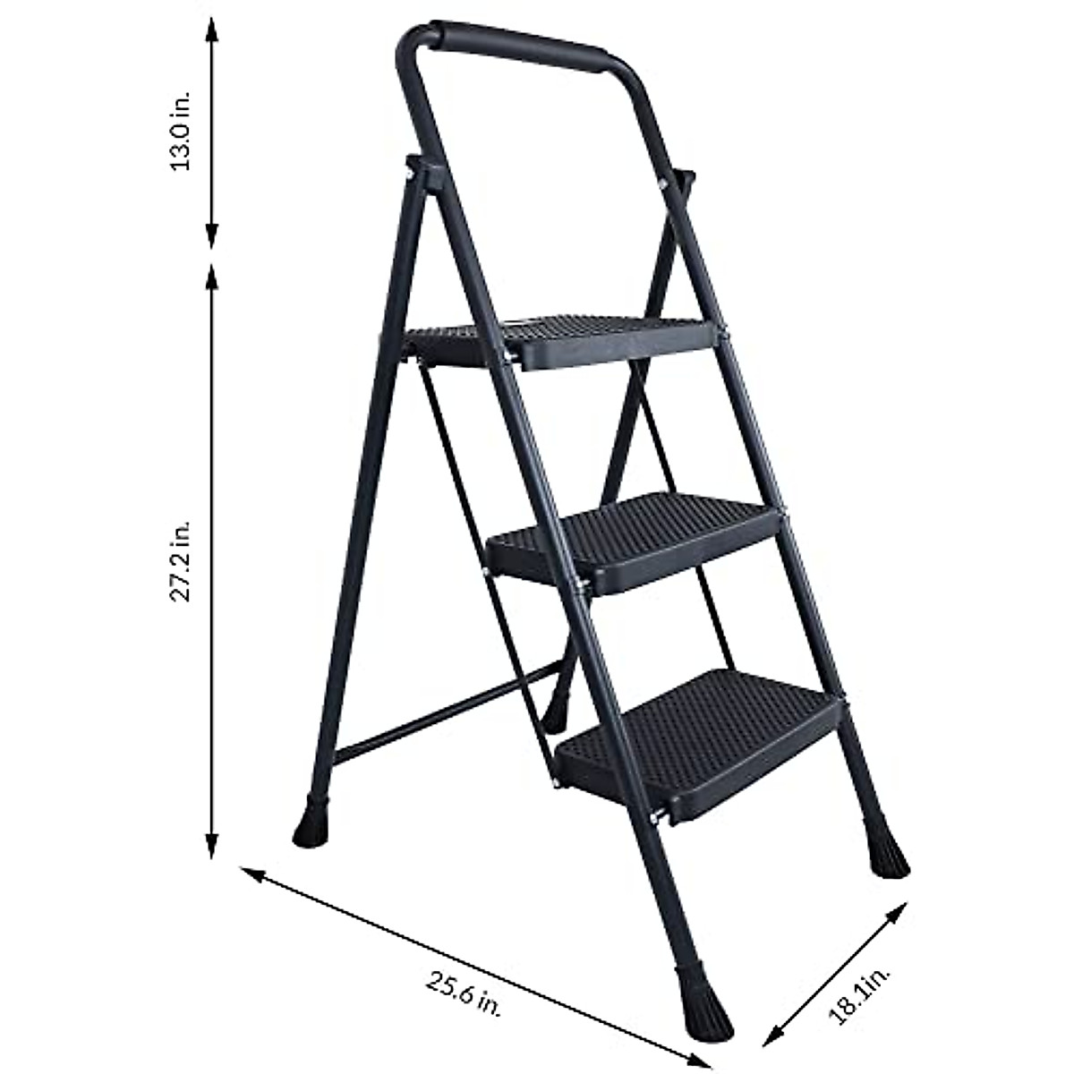 Elevon Folding Step Stool with Wide Anti-Slip Pedal, ​330​lbs Sturdy Steel Ladder, 3-Step