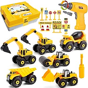 TEUVO Construction Take Apart Toys with Electric Drill, Building Excavator Toy STEM Trucks Vehicle Construction Vehicles for Kids, Educational Learning Gifts for Ages 3+ Boys & Girls
