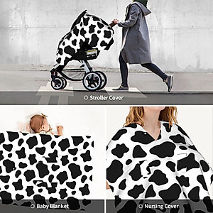 Rutiea Baby Car Seat Canopy Black and White Cow Print Nursing Cover for Infant Boys and Girls Breastfeeding Scarf, Keeps Baby Warm and Cozy