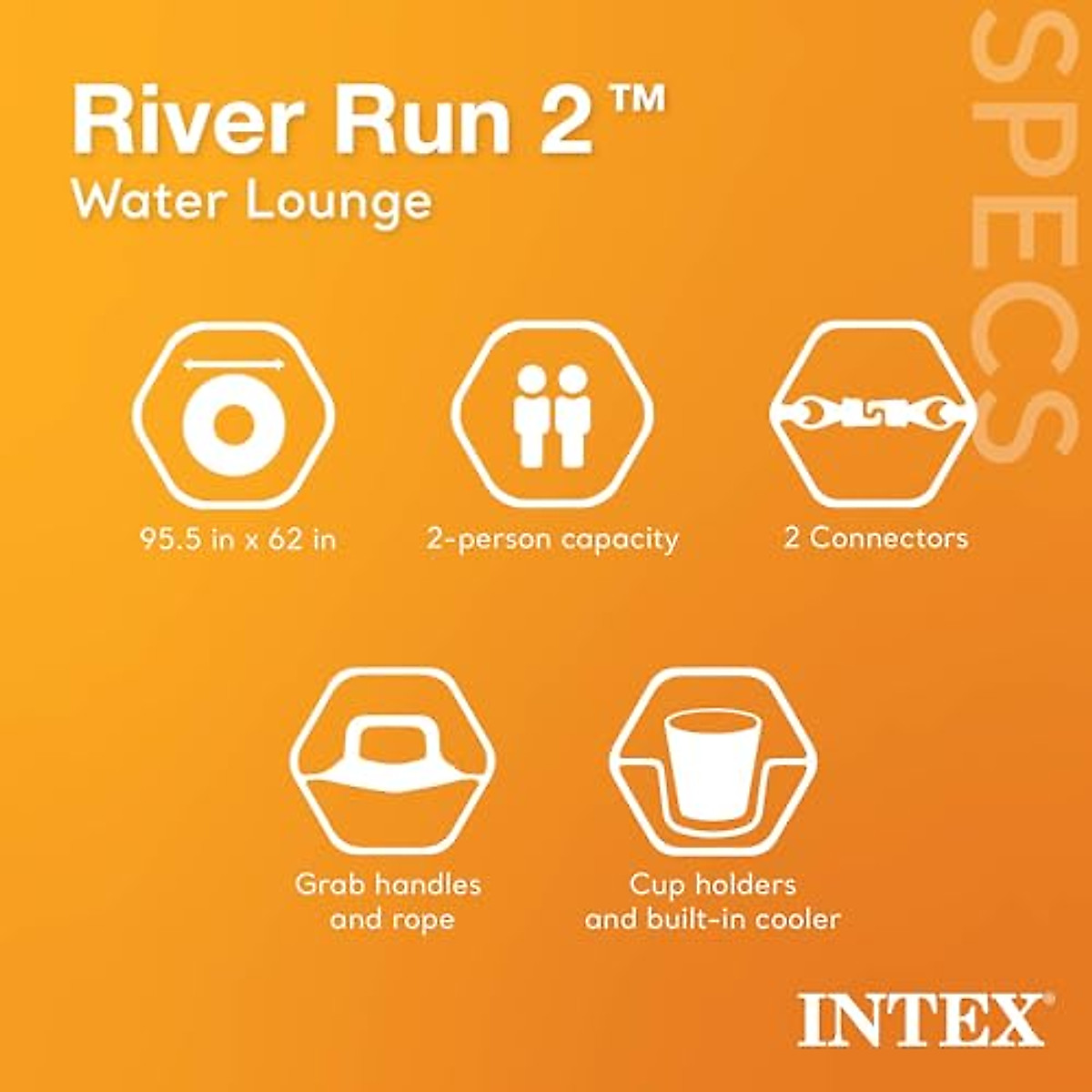 Intex River Run II Inflatable Double Rider Inntertube with Built-in Cooler and Cupholders with River Run I Single Floating Water Rafts (2 Pack)