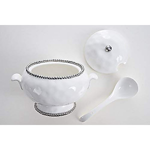 Pampa Bay Porcelain Soup Tureen and Ladle (White and Silver)