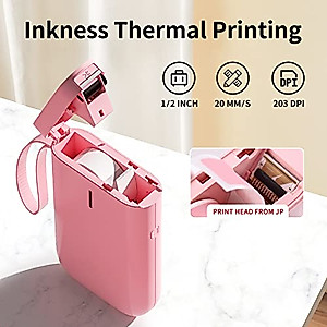 DEEPIN Label Maker Machine Portable Bluetooth Label Maker with Tape, Thermal Label Printer Multiple Templates for Phone, Mini Label Sticker Printer for Business Office Organization Pink