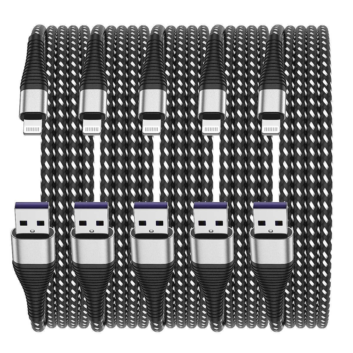 iPhone Charger Cable,5 Pack 10ft [MFi Certified] Extra Long Lightning Cable,Strong Nylon Braided 10 Foot Charging Cord for iPhone 12/11/11Pro/11Max/ X/XS/XR/XS Max/8/7/6/5S/SE/iPad Mini Air (Black)