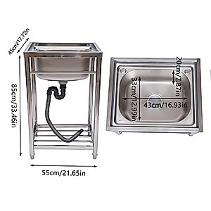 Commercial Kitchen Sink, Free Standing Stainless-Steel Single Bowl Restaurant Kitchen Sink, Prep & Utility Washing Hand Basin with Storage Shelve, Laundry tub for Indoor Outdoor
