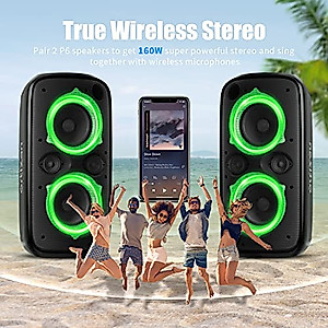 Ortizan 80W Powerful Portable Bluetooth Party Speaker, Extra Deep Bass, Loud 105dB Sound IPX4 Outdoor Wireless Bluetooth Speakers with Dynamic Light Show, Wireless Microphone, 24H Playtime(Black)