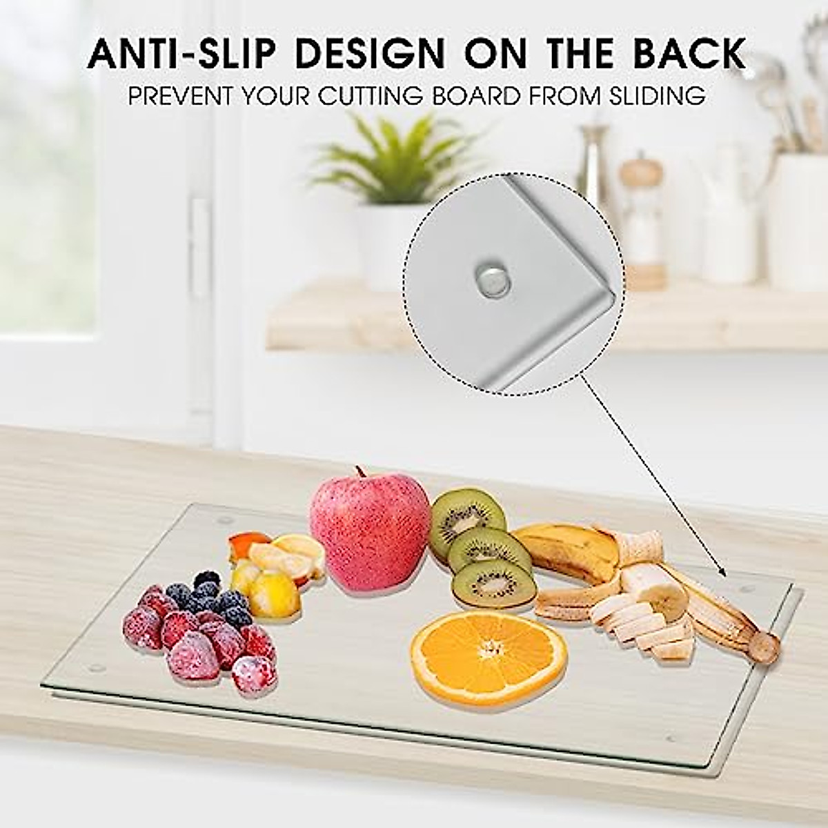 JAMBALAY Tempered Glass Cutting Board 12"x16" for Kitchen Dishwasher Safe with Rubber Feet, Scratch Resistant, Heat Resistant, Shatterproof