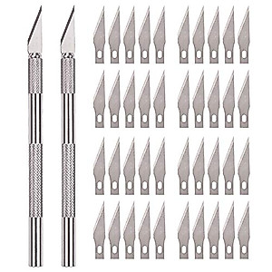 SAVITA Hobby Knife Set Solid Metal Pen Knife Small Carving Craft Utility Knife Kit for DIY Art Work Cutting Tool Including 2-Pack Handles and 40-Pack Spare Replacement Blades