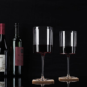 G Francis Square Wine Glasses Set of 4 - Unique 16oz Flat Bottom Wine Glasses with Stem - Handmade Cylinder Stemware for Red or White Wine - Modern Bar Drinkware for Entertaining