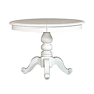 BOWERY HILL Full Extension Solid Wood Round Pedestal Dining Table with Solid Wood Frame in White