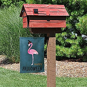Mr.Tom Flamingo Halloween Garden Flag 12x18 inch Double Sided Yard Fall Welcome Flags for Halloween Thanksgiving Day Party Home Decor Winter Lawn Decoration