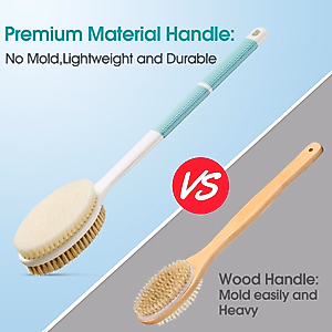 Backski Back Scrubber Anti Slip for Shower,Back Brush Long Handle with Soft and Stiff Bristles,Body Scrubber for Bath or Dry Brush(Green)