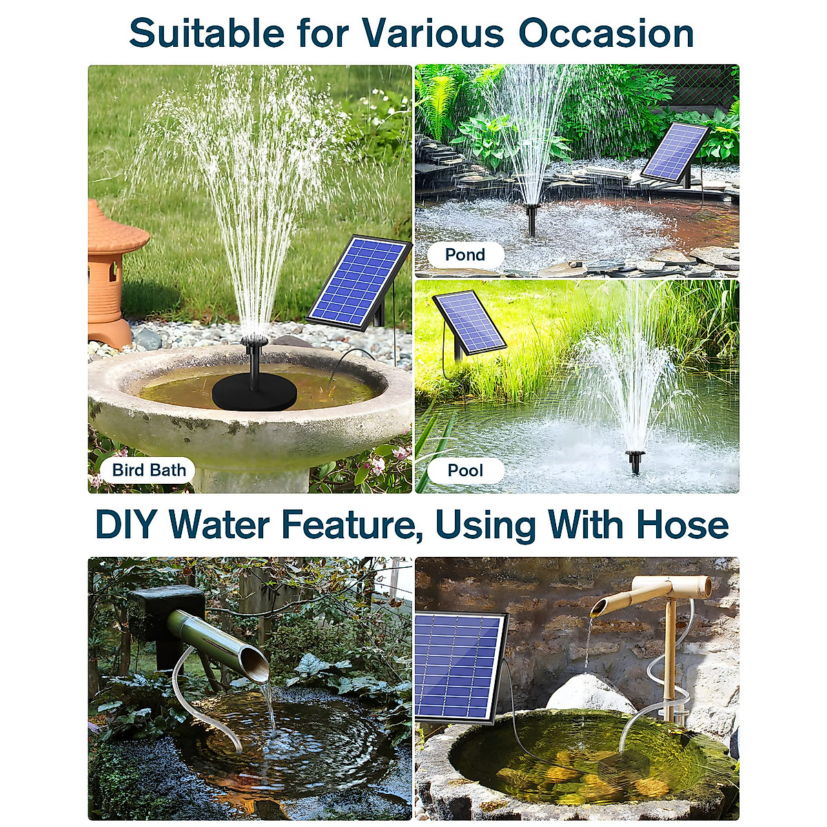 NFESOLAR Solar Water Pump, 5.5W Solar Water Fountain Pump with 1500mAh Battery Backup, 4ft Tubing 16.4ft Cable, 92.5 GPH Solar Pond Pump for Bird Bath Outdoor Ponds Garden Pool Water Feature