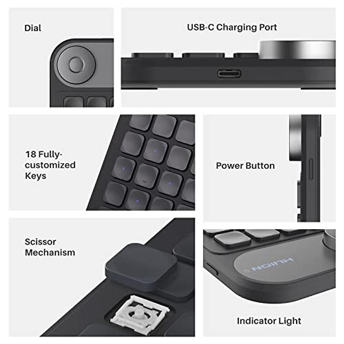HUION Keydial Mini Bluetooth Programmable Keypad with Dial 5 Keys Anti ...