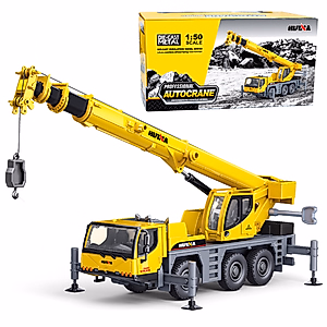 Qcar Mobile Crane Truck Construction Vehicles Toys,1:50 Scale Diecast Site Auto Crane, Toy Trucks for Kids 8,9,10,11,12 Year Old and up