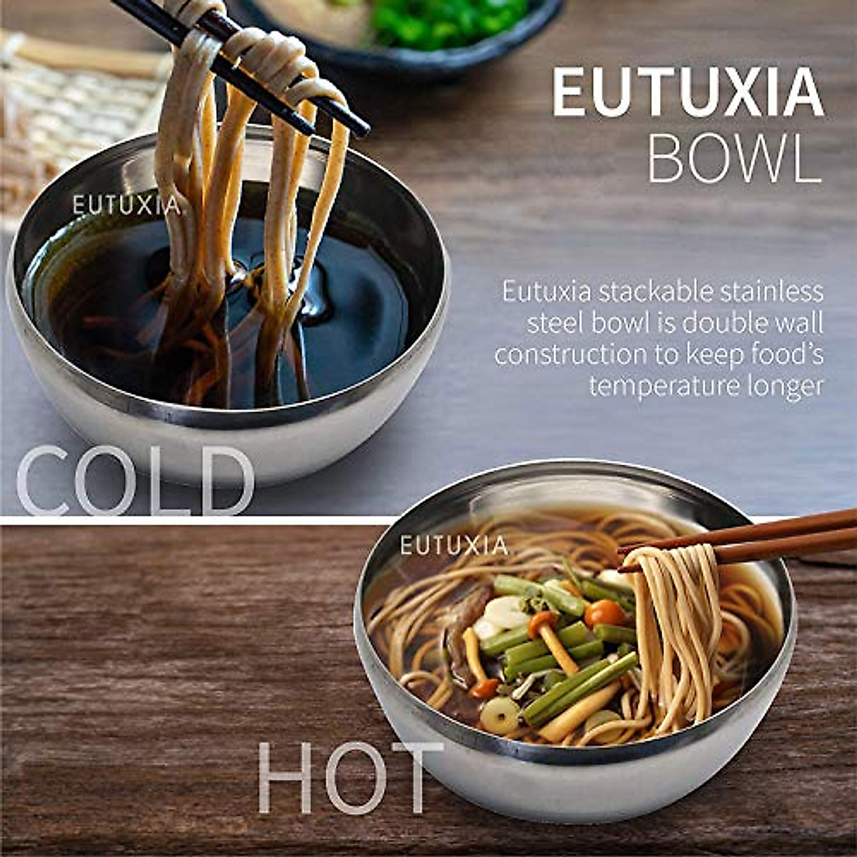 Eutuxia Korean Stainless Steel Rice Bowl + Lid, Set of 4. Traditional, Round & Unbreakable. Keep Rice or Soup Warm w/Metal Bowl. Made in Korea. 스텐밥공기