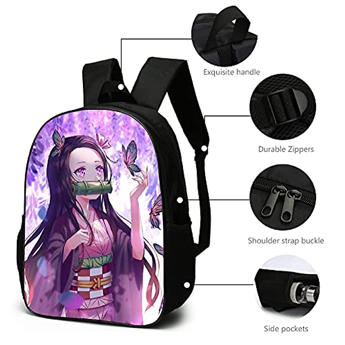 Konbeases Anime Demon Slayer Backpack 3 PCS Set, 3D Print Bookbag, Schoolbag for Teen Girls Boys Fans-Nezuko E