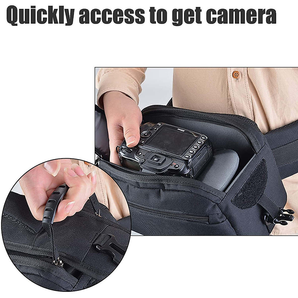 Cwatcun Waist Camera Case DSLR SLR Bag Sling Shoulder Camera Bag Water Resistant Pack for Camera Carrying Case for photographer Hiking Shooting Traveling Men Women
