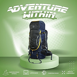 TRAWOC 65 Liter Internal Frame Trekking Hiking Backpack Travel Bag Front & Top Loading Rucksack/Water Proof Rain Cover/Shoe Compartment, HK010