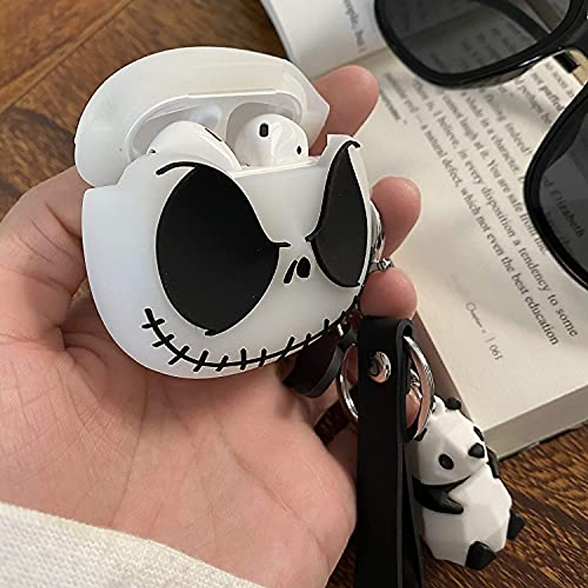 CCXNAS Compatible with Airpods Case Cover with Keychain, Halloween Luminous Skull for Airpods 2nd & 1st Cases, Soft Silicone Cute Funny Anime Case for Apple Airpods 2/1