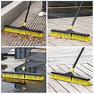 Yocada Push Broom Brush 24" Wide 65.3" Long Handle Stiff Bristles Heavy-Duty Outdoor Commercial for Cleaning Bathroom Kitchen Patio Garage Deck Concrete Wood Stone Tile Floor