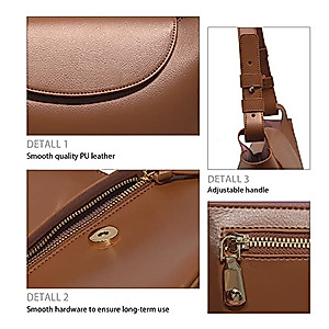 Chinllo Women Flip Tote Bag Fashion Leather Handbags Shoulder Bag with Adjustable Handle (Brown)