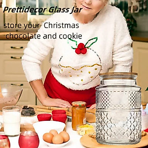 Large Glass Storage Jar, 60 FL OZ Glass Food Storage Containers with Bamboo Lid, Kitchen Containers Cereal Canisters Decorative Jar for Candy Snack Cookies Coffee Tea Nuts Airtight Glass Jars (Round)