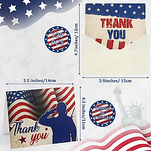 Pasimy 120 Sets Patriotic Thank You Cards with White Envelopes 2024 Upgrade 4th of July Cards American Flag Greeting Cards Bulk Note Cards for Veterans Memorial Independence Day Party Favor Gifts