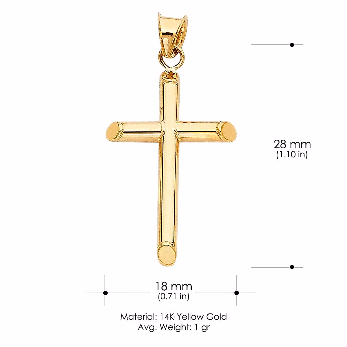 Ioka - 14K REAL Yellow Gold Classic Plain Cross Pendant Religious Medium Size Charm For Necklace or Chain
