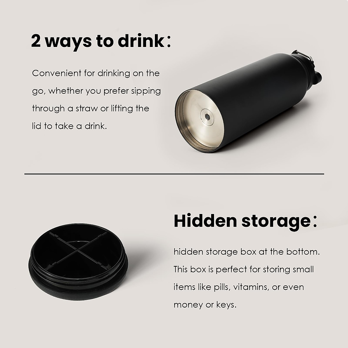 BOTTLE BOTTLE 40oz Insulated Water Bottle with Straw Sport Stainless Steel Water Bottle with Handle Lid Outdoor Sports Bottle for Pills (black)