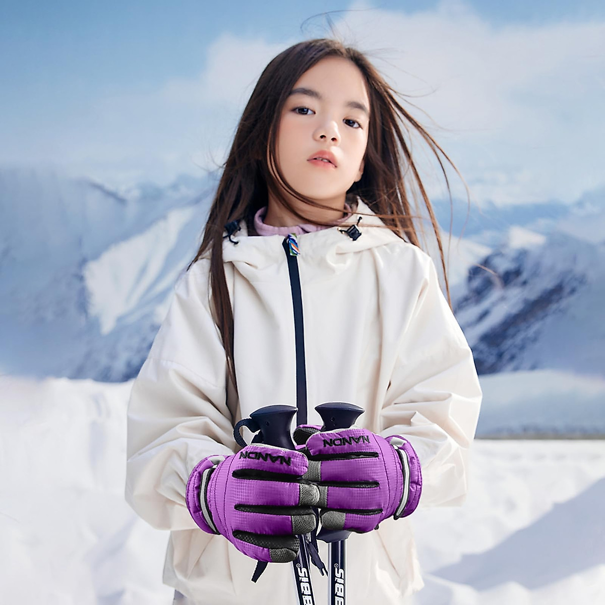 TRIWONDER Ski Gloves Kids Cold Weather Winter Warm Gloves Windproof Thermal Fleece Outdoor Snowboard Snow Gloves Mittens for Boys Girls Children (Purple, S (6-7 Years Old))