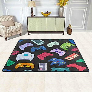 Colorful Controller Gamepad Area Rug 4x6 Joysticks Funny Non Slip Large Rugs for Living Room Bedroom Absorbent Washable Carpet with Rubber Backing Indoor Outdoor for Dorm Backyard Patio