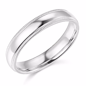 14k White Gold 4mm SOLID COMFORT FIT Plain Milgrain Wedding Band - Size 7.5