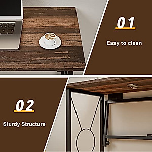 RISWER Foldable Desk,Folding Computer Desk for Small Spaces 31.5 inch Small Folding Table for Home Office Metal Frame Collapsible Desk for Laptop No Assembly Rustic Style