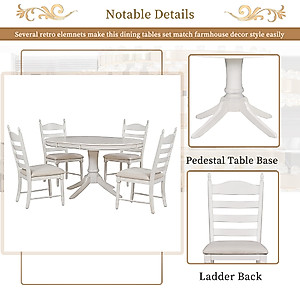 P PURLOVE 5 Piece Round Dining Table Set, Functional Furniture Retro Style, Round Table with a 16" W Leaf and 4 Upholstered Chairs, Dining Set for Dining Room and Living Room (Walnut)