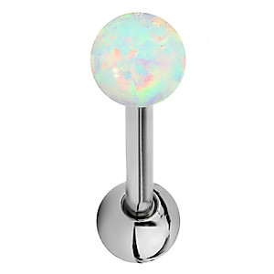 Forbidden Body Jewelry 14G 16mm (5/8 Inch) White Resin Imitation Opal Ball Top Tongue Ring Barbell
