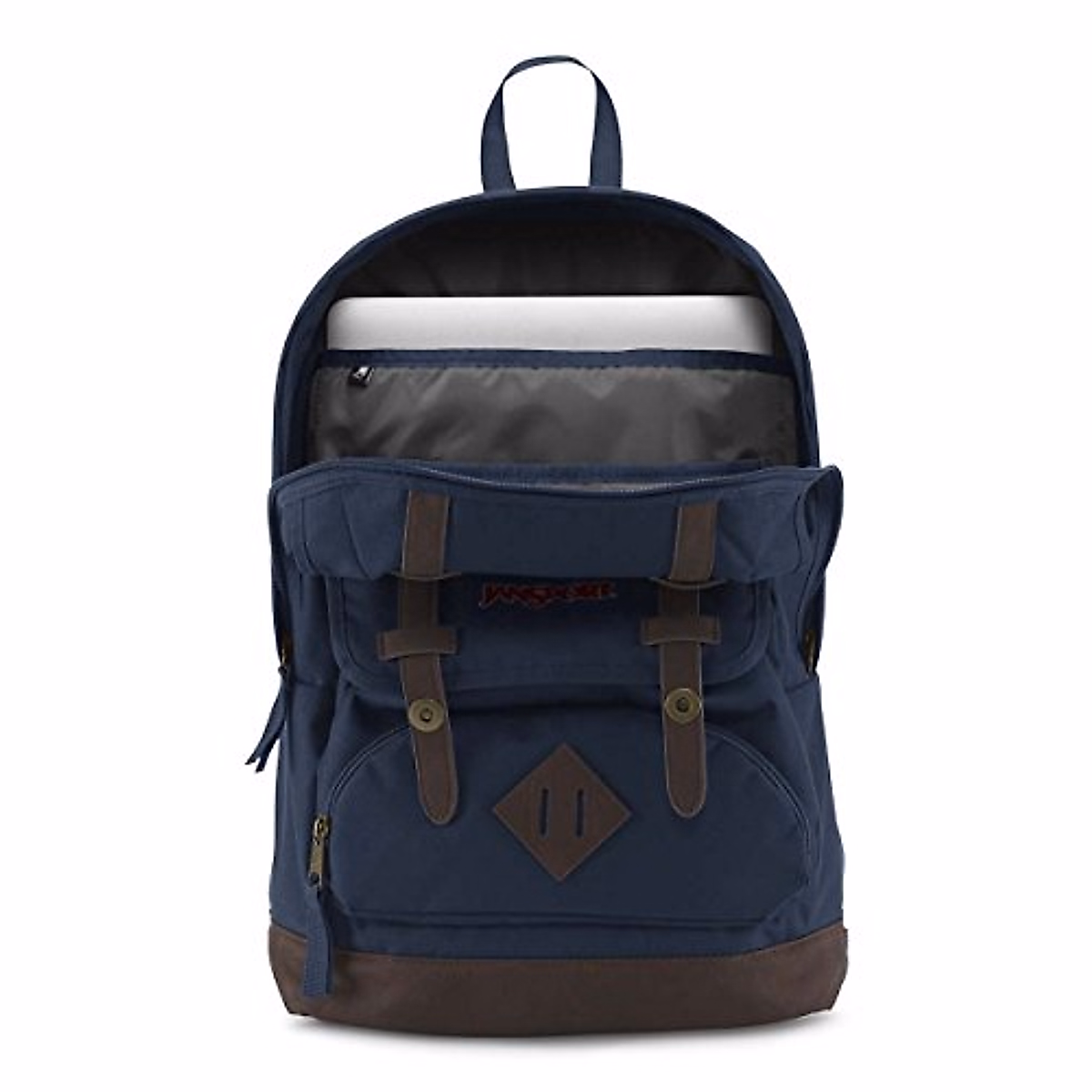 JanSport Cortlandt Laptop Backpack, Navy, 15” Laptop Sleeve-Synthetic Leather Shoulder Computer Bag with Large Compartment, Padded Straps-Book Rucksack for Men, Women