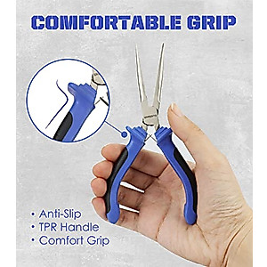  URASISTO 6 pcs Mini Pliers Set  - Long, Bent, Needle Nose, Diagonal, End Cut, Combination - Spring Loaded Handle, 5 Inch - Mechanic, Craftsman Basic Tool Kit - Roll Up Carry Bag Included