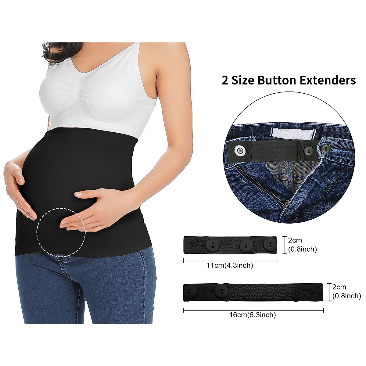 Rheane Maternity Jeans Extender Belly Bands For Pregnant Women Pregnancy Belly Band Mmaternity Pants Extender (Black 2)