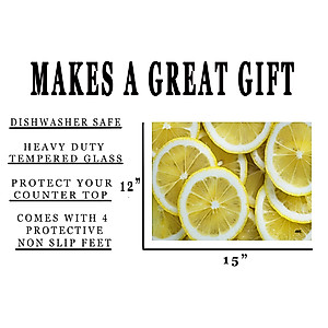 Cute Lemons Kitchen Glass Cutting Board Decorative Gift For Grandma Wife Mom Lemon Design Yellow