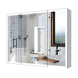 LALAHOO Lighted Medicine Cabinet with Mirror 31.50 X 24 Large 3 Doors Medicine Cabinets for Bathroom with Lights, Surface Mount Medicine Cabinet with Shelves, Storage Organizer, Defog,Dimmer
