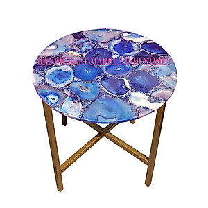 21" Inch Round Blue Brown Mix Agate Coffee Table with Gold or Silver color Metal Base, Agate Table, Stone Coffee Table, Agate Table Top, Agate Round Coffee Table, Agate Side Table Home Decor