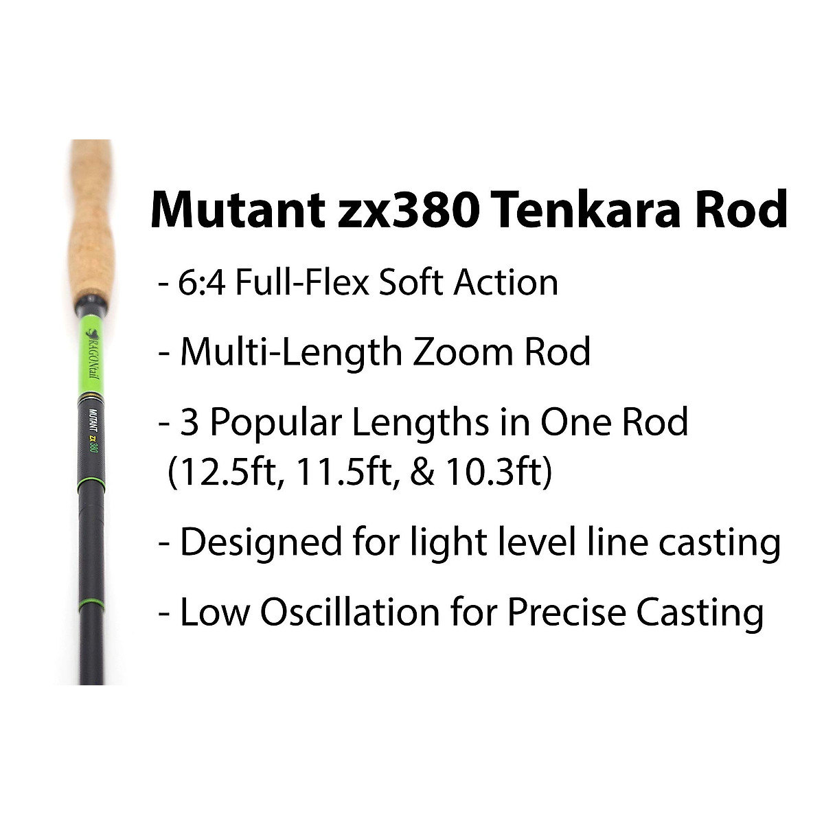 DRAGONtail Mutant zx380 Zoom 3 Length Tenkara Fishing Rod (Soft Action Rod) (with Furled Line Kit)