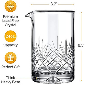 Mofado Crystal Cocktail Mixing Glass - 24oz 710ml - Thick and Sturdy Bottom, Durable - Premium Seamless Design - Professional Quality