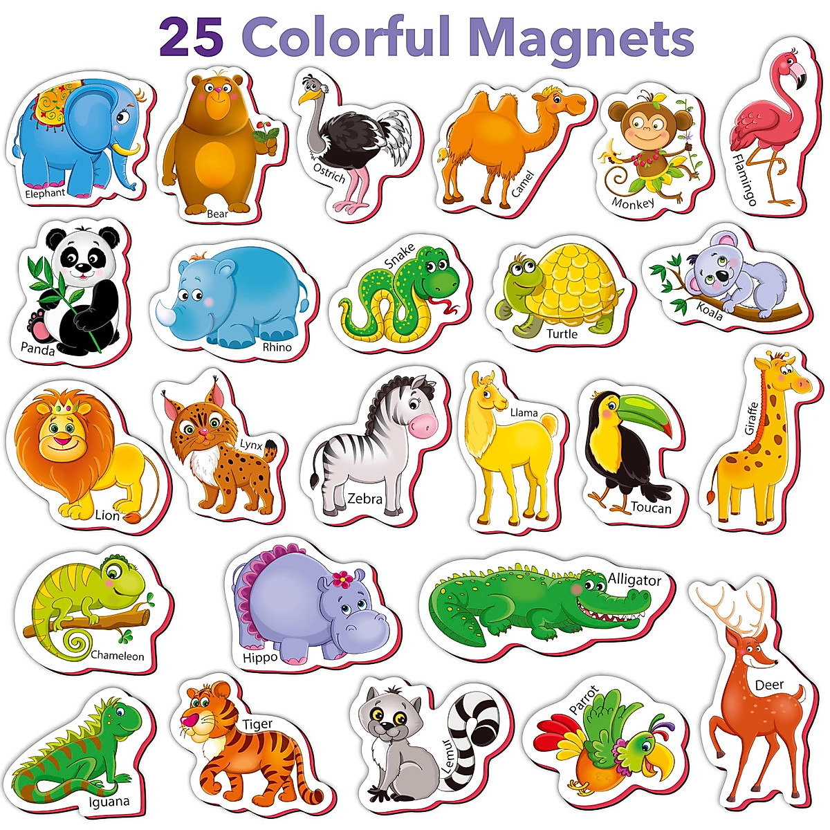 Little World Large Set of 25 Foam Fridge Magnets for Toddlers 1-3 - Refrigerator Magnets for Kids – Baby Magnets for Refrigerator 1 Year Old - Zoo Magnetic Animals - Animal Magnets for Toddlers 1-3
