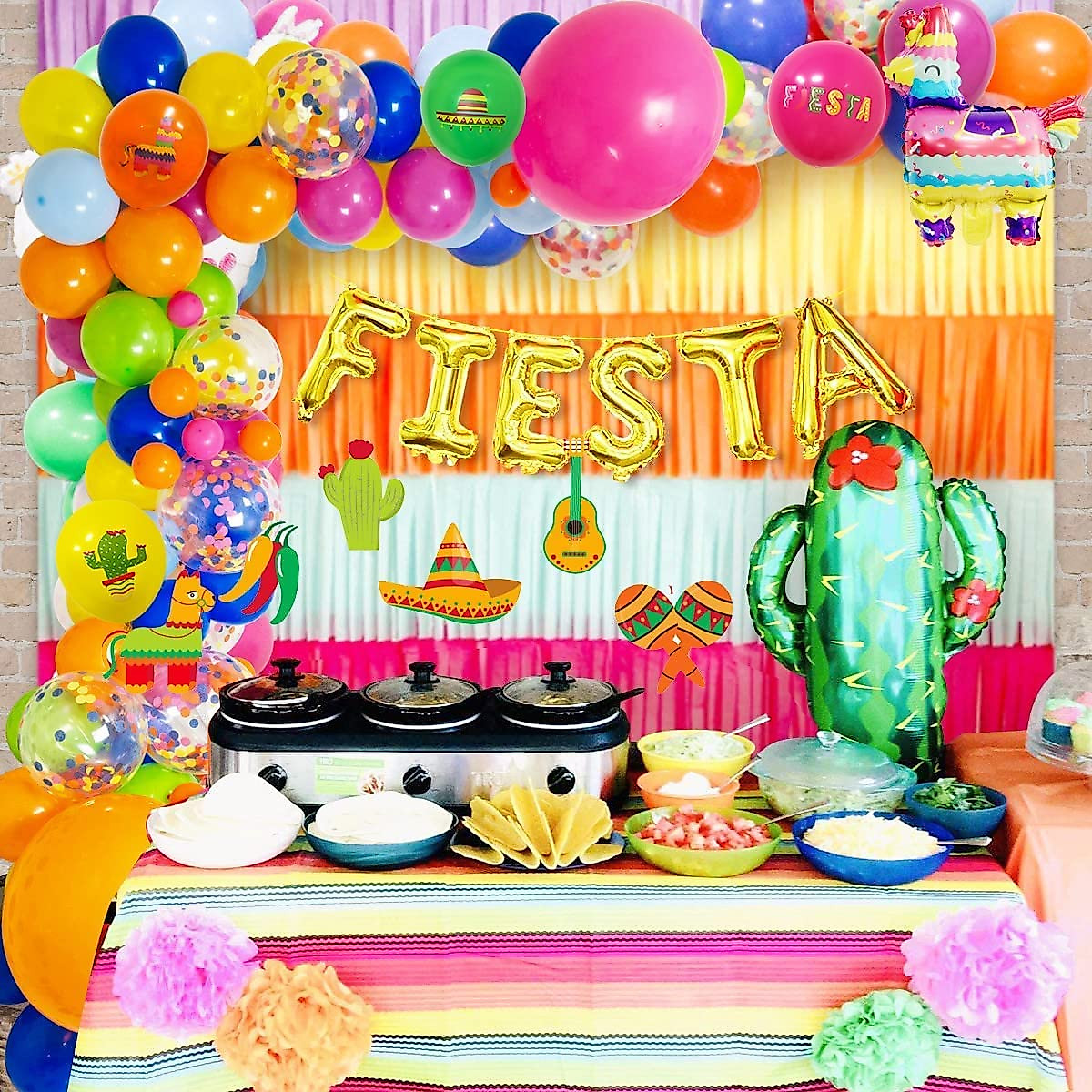 Fiesta Party Decorations Fiesta Balloon Garland Cactus Foil Balloon Mexican Cinco de Mayo Baby Shower Balloon Decoration Set Confetti Balloons with Llama Foil Balloons for Coco Party,Taco Party Decor