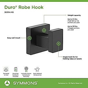 Symmons 363RH-MB Duro Wall-Mounted Robe Hook in Matte Black
